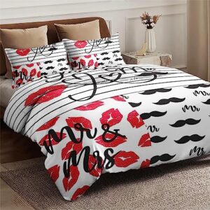 Duvet Cover Twin Size, Retro Woman Red You Bedding Set with Zipper Closure for Kids and Adults, Love Valentine Valentines Comforter Cover with Pillow Sham for Bedroom Bed Decor