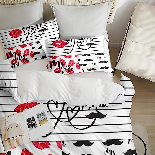 Duvet Cover Twin Size, Retro Woman Red You Bedding Set with Zipper Closure for Kids and Adults, Love Valentine Valentines Comforter Cover with Pillow Sham for Bedroom Bed Decor