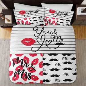 Duvet Cover Twin Size, Retro Woman Red You Bedding Set with Zipper Closure for Kids and Adults, Love Valentine Valentines Comforter Cover with Pillow Sham for Bedroom Bed Decor