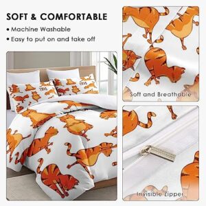 Duvet Cover King Size, Funny Red Cat Animal Bedding Set with Zipper Closure for Kids and Adults, Exercise Gym Fitness Comforter Cover with 2 Pillow Shams for Bedroom Bed Decor