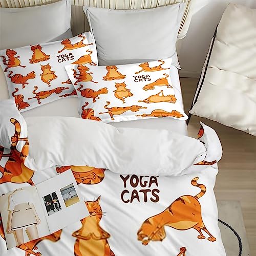 Duvet Cover King Size, Funny Red Cat Animal Bedding Set with Zipper Closure for Kids and Adults, Exercise Gym Fitness Comforter Cover with 2 Pillow Shams for Bedroom Bed Decor