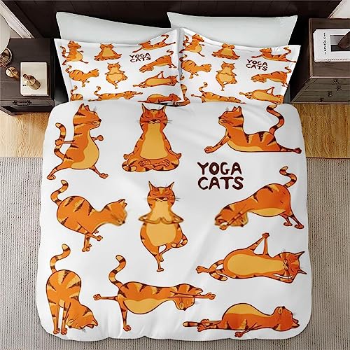 Duvet Cover King Size, Funny Red Cat Animal Bedding Set with Zipper Closure for Kids and Adults, Exercise Gym Fitness Comforter Cover with 2 Pillow Shams for Bedroom Bed Decor