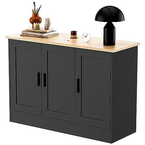 Anystyle Black 3 Door Buffet Cabinet, Coffee Bar Cabinet with Adjustable Shelf, Kitchen Buffet Sideboard for Living Room, Kitchen