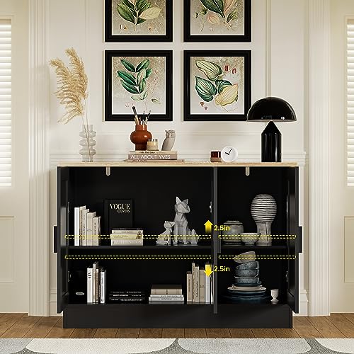 Anystyle Black 3 Door Buffet Cabinet, Coffee Bar Cabinet with Adjustable Shelf, Kitchen Buffet Sideboard for Living Room, Kitchen