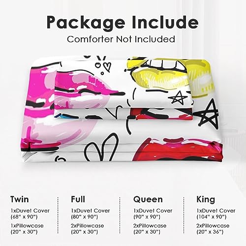 Duvet Cover King Size, Makeup Woman Sexy Love Bedding Set with Zipper Closure for Kids and Adults, Red Valentine Female Comforter Cover with 2 Pillow Shams for Bedroom Bed Decor