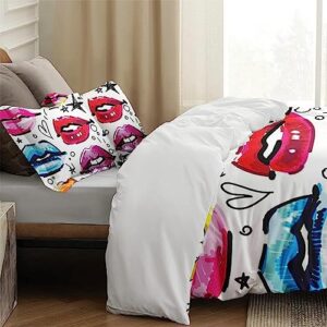 Duvet Cover King Size, Makeup Woman Sexy Love Bedding Set with Zipper Closure for Kids and Adults, Red Valentine Female Comforter Cover with 2 Pillow Shams for Bedroom Bed Decor