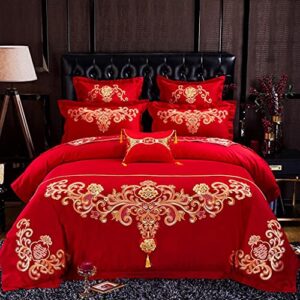 zhuhw 4/6pcs embroidery red duvet cover bed sheet cotton chinese style wedding bed cover bedding set home textile (color : e, size : queen size 6pcs)