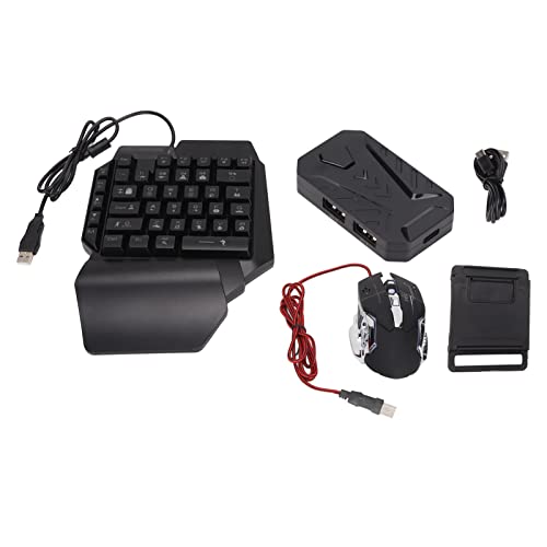 One Handed Gaming Keyboard Mouse, Wired Gaming Keyboard Mouse with Converter Adapter for Android, iOS - BT 4.0 Connection - Play PC Games on Mobile - Adjustable Stand (Mix Pro+F6