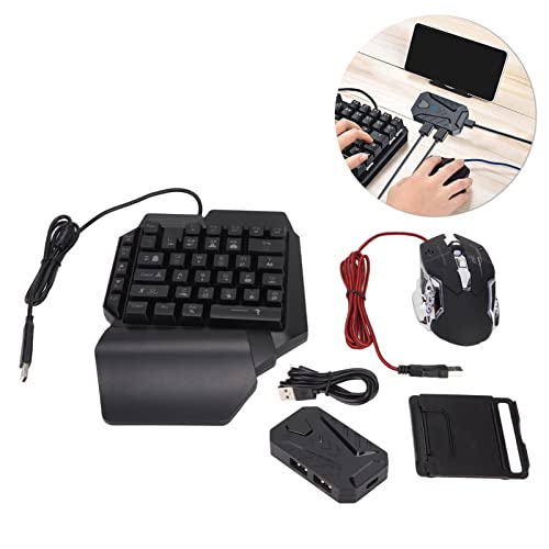 One Handed Gaming Keyboard Mouse, Wired Gaming Keyboard Mouse with Converter Adapter for Android, iOS - BT 4.0 Connection - Play PC Games on Mobile - Adjustable Stand (Mix Pro+F6