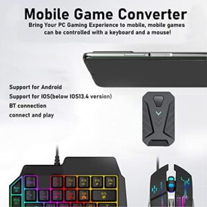 One Handed Gaming Keyboard Mouse, Wired Gaming Keyboard Mouse with Converter Adapter for Android, iOS - BT 4.0 Connection - Play PC Games on Mobile - Adjustable Stand (Mix Pro+F6