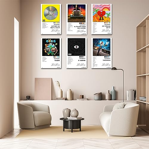 HGKNCF Bad Bunny Album Cover Posters for Room Aesthetic Set of 6 Music Posters Wall Art, Rapper Posters Wall Decor,Bad Bunny Signed Limited Artwork Picture for Teens Girls College Girls Dorm Decor