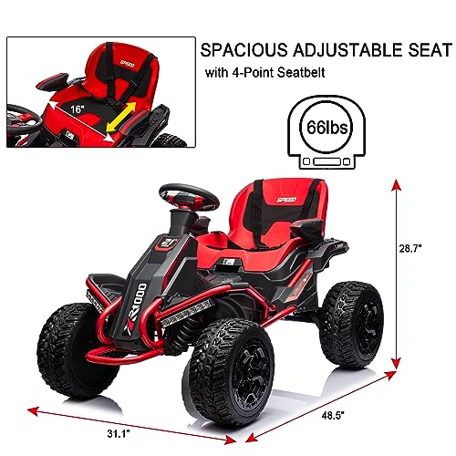 AOKOY 24V 4x75W Kids Ride On Car, 4WD Battery Powered Electric Go Kart for Big Kids w/Powerful Motors Off-Road Ride On UTV with Parent Remote EVA Tires Adjustable Seat Bluetooth, Red