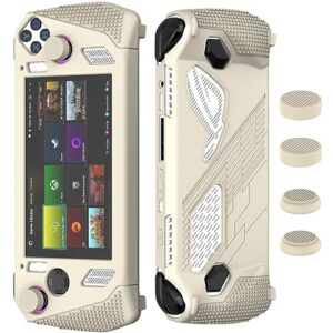 suihuoji for rog ally stand protective case, silicone accessories protector, soft cover skin shell with 2 pairs thumb grips caps, full protection kickstand for asus rog ally handheld (off white)