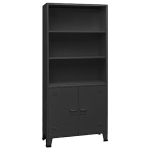 YUUIKLLE Industrial Bookshelf ，Standing Bookcase ，Open Bookshelf ，Bookcase Storage Rack，Suitable for Balcony, Study, Teaching Building, 31.5"x12.6"x70.9" ，Anthracite，Steel