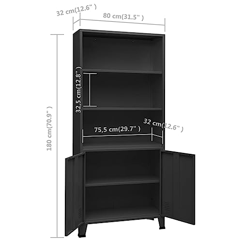 YUUIKLLE Industrial Bookshelf ，Standing Bookcase ，Open Bookshelf ，Bookcase Storage Rack，Suitable for Balcony, Study, Teaching Building, 31.5"x12.6"x70.9" ，Anthracite，Steel