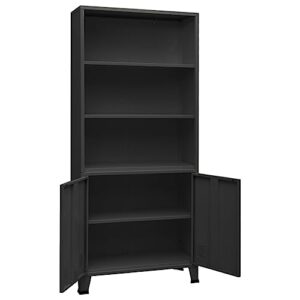 YUUIKLLE Industrial Bookshelf ，Standing Bookcase ，Open Bookshelf ，Bookcase Storage Rack，Suitable for Balcony, Study, Teaching Building, 31.5"x12.6"x70.9" ，Anthracite，Steel