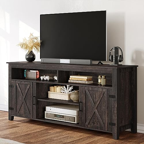 YITAHOME Highboy Farmhouse Barn Door TV Stand for 65 Inch TV, Modern Entertainment Center for 300 lbs, TV Media Console Storage TV Cabinet for Living Room, Dark Rustic Oak, 59.5”