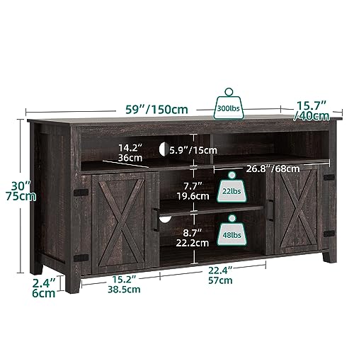 YITAHOME Highboy Farmhouse Barn Door TV Stand for 65 Inch TV, Modern Entertainment Center for 300 lbs, TV Media Console Storage TV Cabinet for Living Room, Dark Rustic Oak, 59.5”