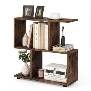 giantex 3-tier geometric bookshelf, 24" tall wood s-shaped display shelves with thick foot pads, freestanding open shelves nightstand, floor standing display shelf bookcase, brown