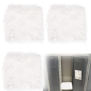 3-pack school locker rugs, 12x12inch square plush cushion fluffy area rug, mini carpet soft locker rug locker carpet with non-slip back for middle school locker decor jewelry/nail photography (white)