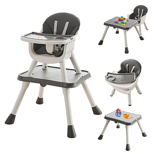 Baby High Chair, 8 in 1 Convertible High Chairs for Babies and Toddlers, Baby High Chair with Double Removable Tray, Infant Booster Seat, Building Block Table, Kids Stool Table Set (Gray)