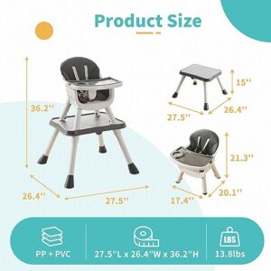 Baby High Chair, 8 in 1 Convertible High Chairs for Babies and Toddlers, Baby High Chair with Double Removable Tray, Infant Booster Seat, Building Block Table, Kids Stool Table Set (Gray)