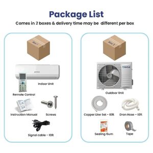 AURUS 1 Ton 12,000 BTU Mini Split Cools Up to 500 Sq.Ft Energy Efficient Air Conditioner & Heater Ductless Split System, Pre-Charged 10ft Installation Kit 110v