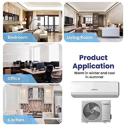 AURUS 1 Ton 12,000 BTU Mini Split Cools Up to 500 Sq.Ft Energy Efficient Air Conditioner & Heater Ductless Split System, Pre-Charged 10ft Installation Kit 110v