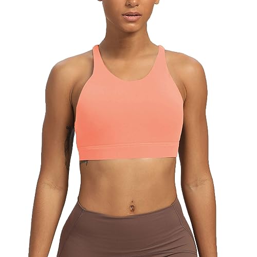 Aoxjox Women's Workout Sports Bras Fitness Medium-High Cross Back Sporty Padded Bra Yoga Crop Tank Top (Papaya, Small)