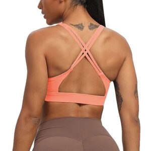 Aoxjox Women's Workout Sports Bras Fitness Medium-High Cross Back Sporty Padded Bra Yoga Crop Tank Top (Papaya, Small)