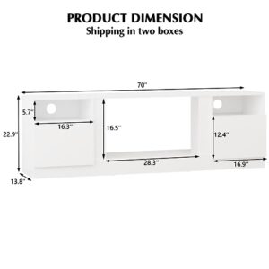 Lemberi Fireplace tv Stand with 36 inch Fireplace Up to 80" TVs,LED Light Entertainment Center and Storage, 70" Modern Wood Media TV Console with Highlight Cabinet for Living Room (White)