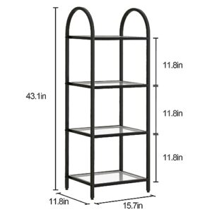 Arbuxzuy 4-Tier Bookcase ，Small Bookshelf ，Narrow Tempered Glass Bookshelves，Slim Shelving Unit for for Living Room, Bedroom, Home Office, Black