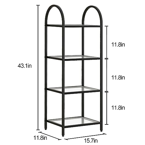 Arbuxzuy 4-Tier Bookcase ，Small Bookshelf ，Narrow Tempered Glass Bookshelves，Slim Shelving Unit for for Living Room, Bedroom, Home Office, Black