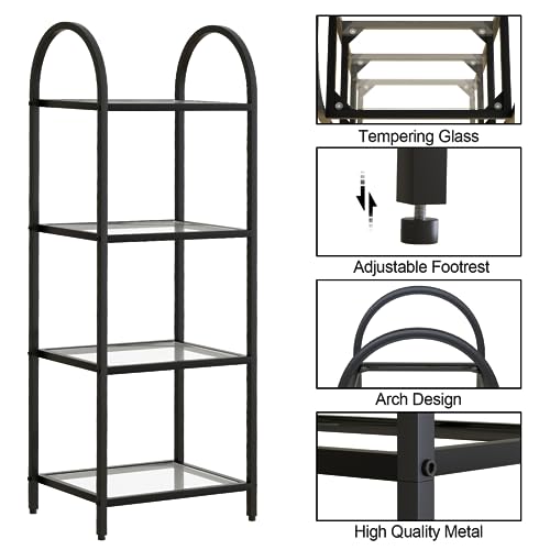 Arbuxzuy 4-Tier Bookcase ，Small Bookshelf ，Narrow Tempered Glass Bookshelves，Slim Shelving Unit for for Living Room, Bedroom, Home Office, Black