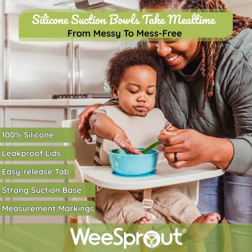 Silicone Baby Feeding Set w/ Suction Divided Plates with Lids, Suction Bowls, Drinking Cups, & Baby Spoons - 100% Food-Grade Baby Led Weaning Supplies - Dishwasher & Microwave Safe Baby Tableware