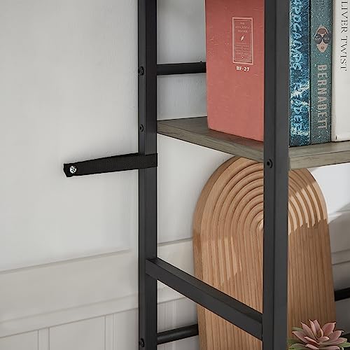 5-Shelf Wide Bookshelves, Industrial Retro Wooden Style Large Open Bookcases, 69.3''L x 11.8''W x 70.1''H, Grey