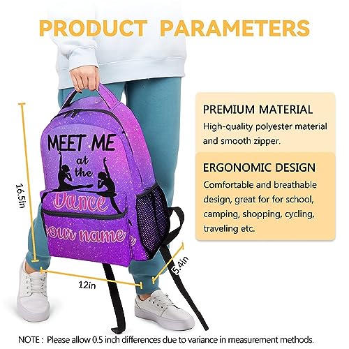 NEWGRY Personalized Name Dance Girls Backpack for School, 16 Inches Custom Purple Backpacks for Teens, Trendy Lightweight Bookbag for Middle School