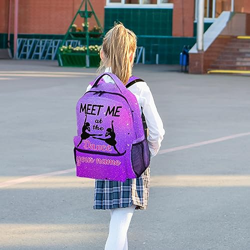 NEWGRY Personalized Name Dance Girls Backpack for School, 16 Inches Custom Purple Backpacks for Teens, Trendy Lightweight Bookbag for Middle School