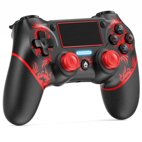 uscoreek Wireless Controller Compatible for PS4/Slim/Pro Console with Touch Pad, Audio Gyro, Double Vibration Function - Fire Dragon