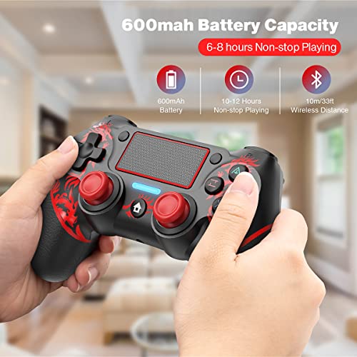 uscoreek Wireless Controller Compatible for PS4/Slim/Pro Console with Touch Pad, Audio Gyro, Double Vibration Function - Fire Dragon