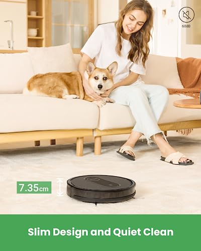 Vactidy Nimble T7 Robot Vacuum and Mop Combo, WiFi/App/Alexa/Siri Control, Robotic Vacuum Cleaner with Schedule, 2 in 1 Watertank & Dustbin, Self-Charging, Slim, Ideal for Hard Floor, Pet Hair, Carpet