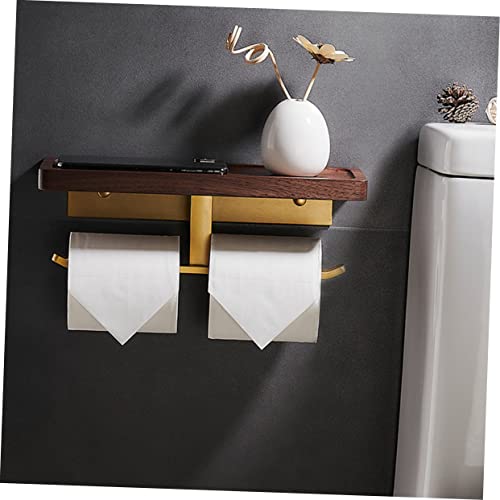 Zerodeko 1 PC Roll Paper Towel Holder Wooden Toilet Paper Holder Paper Towel Roll Holder No Nail Wall Hangers Toilet Paper Storage Paper Towel Wall Mount Tissue Roll Rack Brown Walnut Shelf