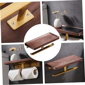 Zerodeko 1 PC Roll Paper Towel Holder Wooden Toilet Paper Holder Paper Towel Roll Holder No Nail Wall Hangers Toilet Paper Storage Paper Towel Wall Mount Tissue Roll Rack Brown Walnut Shelf