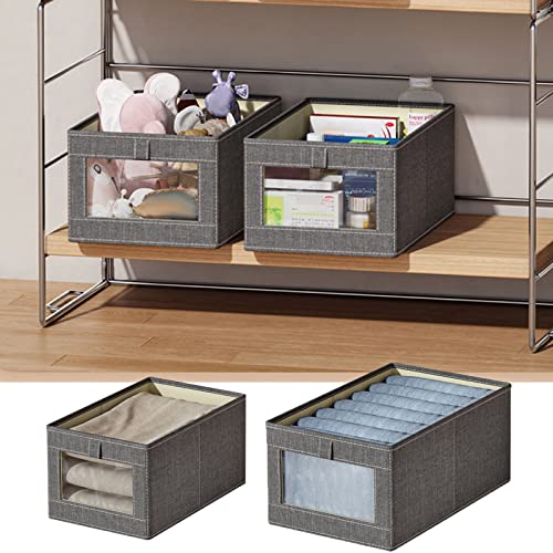 verrio Drawer Organizers for Clothes, Foldable Storage Bin Closet Organizer with Clear Window, Fabric Clothing Drawer Organizers for Shirts, Bra, Socks and Panties (A-14.17in)