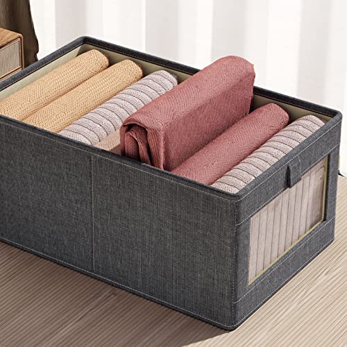 verrio Drawer Organizers for Clothes, Foldable Storage Bin Closet Organizer with Clear Window, Fabric Clothing Drawer Organizers for Shirts, Bra, Socks and Panties (A-14.17in)