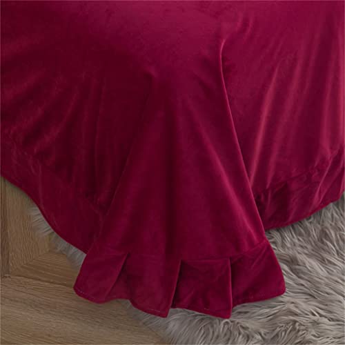 ZHAOLEI Red Super Soft Velvet Vertical Duvet Cover Set Double King Bed 4pcs Plush Bedding Set Flat Sheet Pillow Case (Color : D, Size : 200 * 230cm)