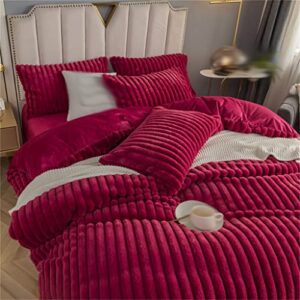 ZHAOLEI Red Super Soft Velvet Vertical Duvet Cover Set Double King Bed 4pcs Plush Bedding Set Flat Sheet Pillow Case (Color : D, Size : 200 * 230cm)