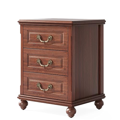 Tribesigns Traditional Nightstand, Mid-Century Night Stand with 3 Drawers, Antique Bedside Table Wood Side Table End Table for Bedrooms, 19.7x16.3x25.8 Inches, Easy Assembly (1PC, Cherry)