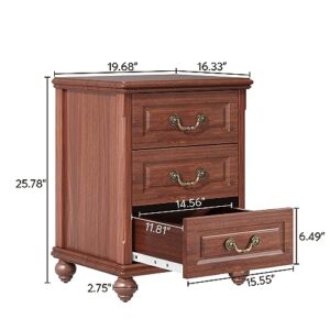 Tribesigns Traditional Nightstand, Mid-Century Night Stand with 3 Drawers, Antique Bedside Table Wood Side Table End Table for Bedrooms, 19.7x16.3x25.8 Inches, Easy Assembly (1PC, Cherry)