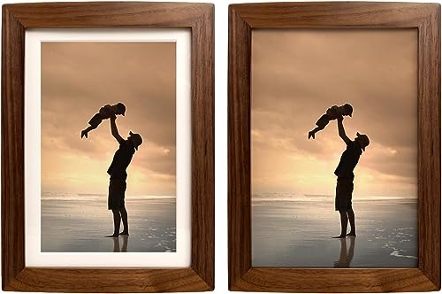 Natural Walnut Wood Photo Frames Inspired Tabletop Picture Frame with Mat, Vertical or Horizontal Display (1, 8x10)